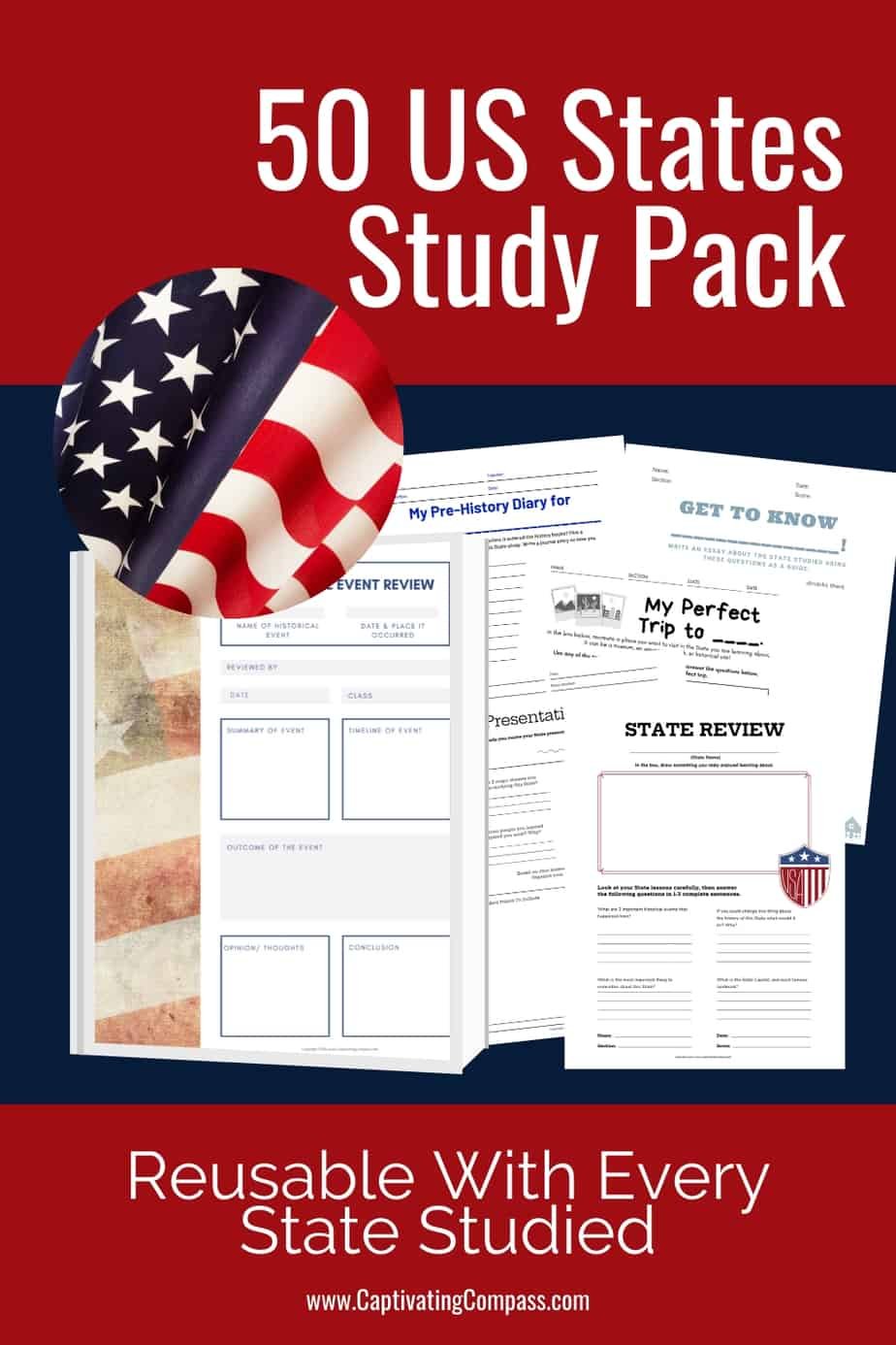 50 US States Study Pack- Reusable | Captivating Compass